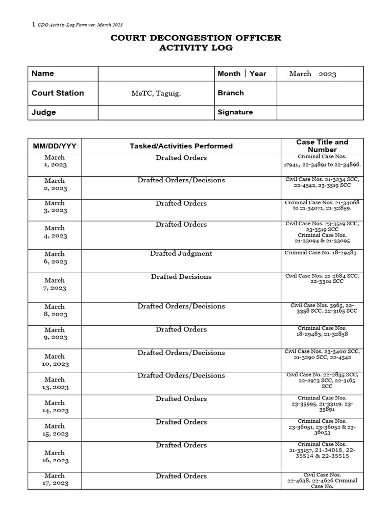 New CDO Activity Log Template - Moe Ver March 2023 | PDF