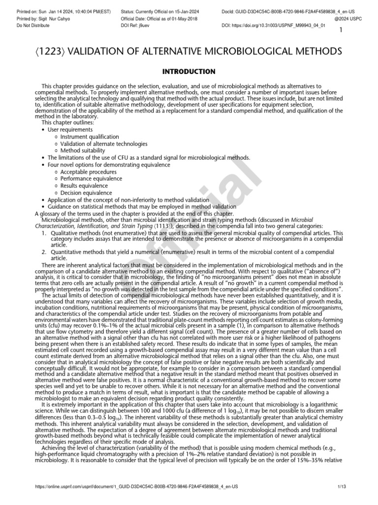 Sampling Requirements of USP 43 | PDF | Colony Forming Unit ...