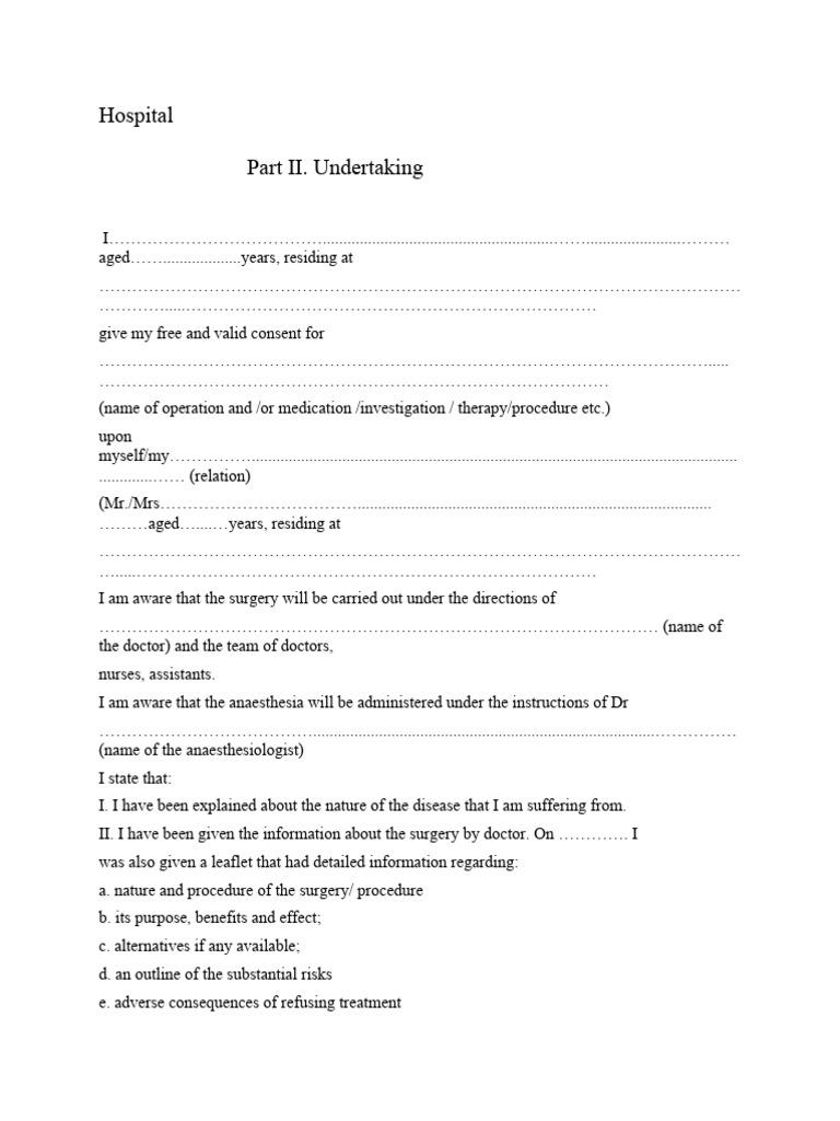 Undertaking For Surgery | Download Free PDF | Surgery | Informed Consent