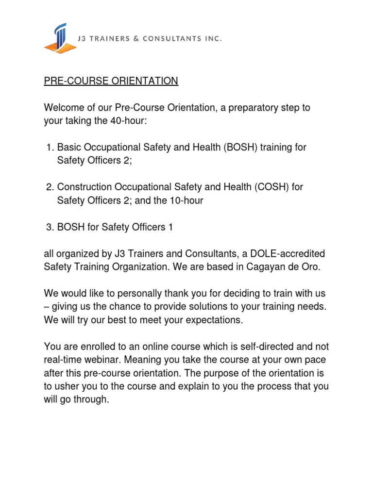 Pre Course Orientation 092920 | PDF