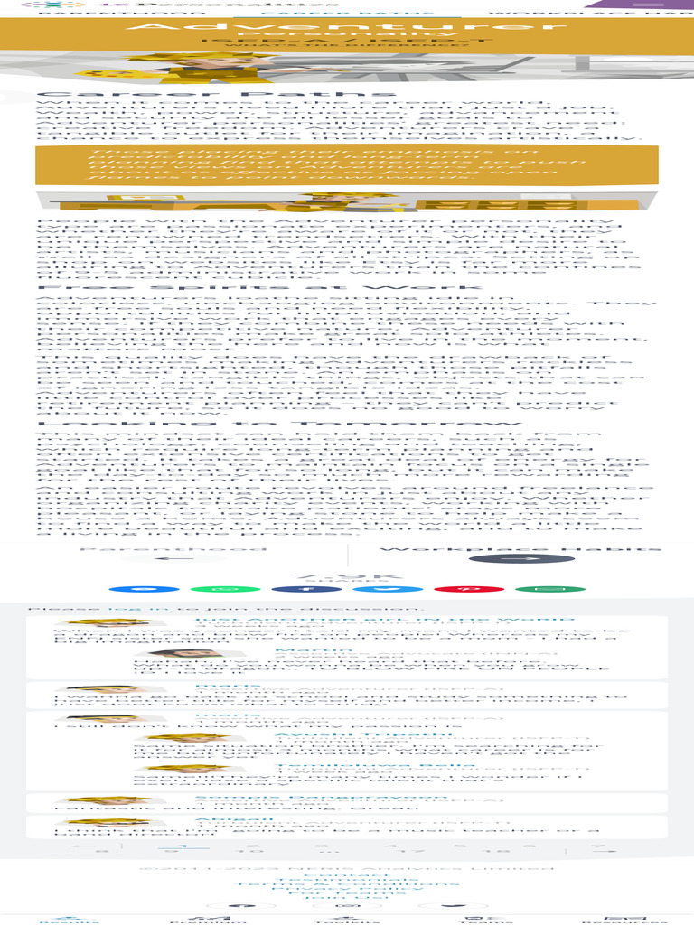 Workplace Habits Adventurer (ISFP) Personality 16personalities | PDF