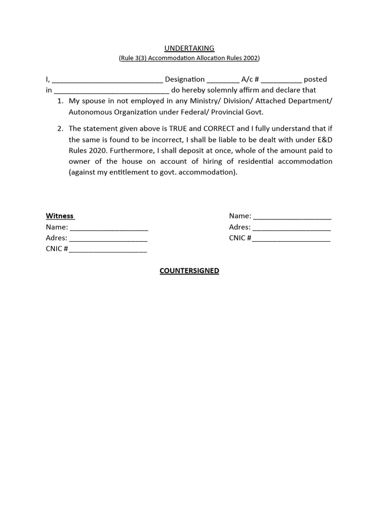 Undertaking For Hiring | PDF