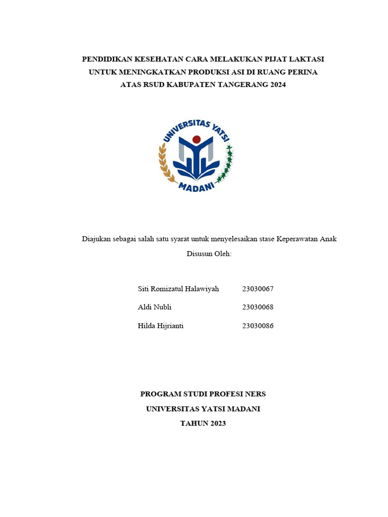 LPJ - PENKES - PIJAT LAKTASI - Perina Atas | PDF