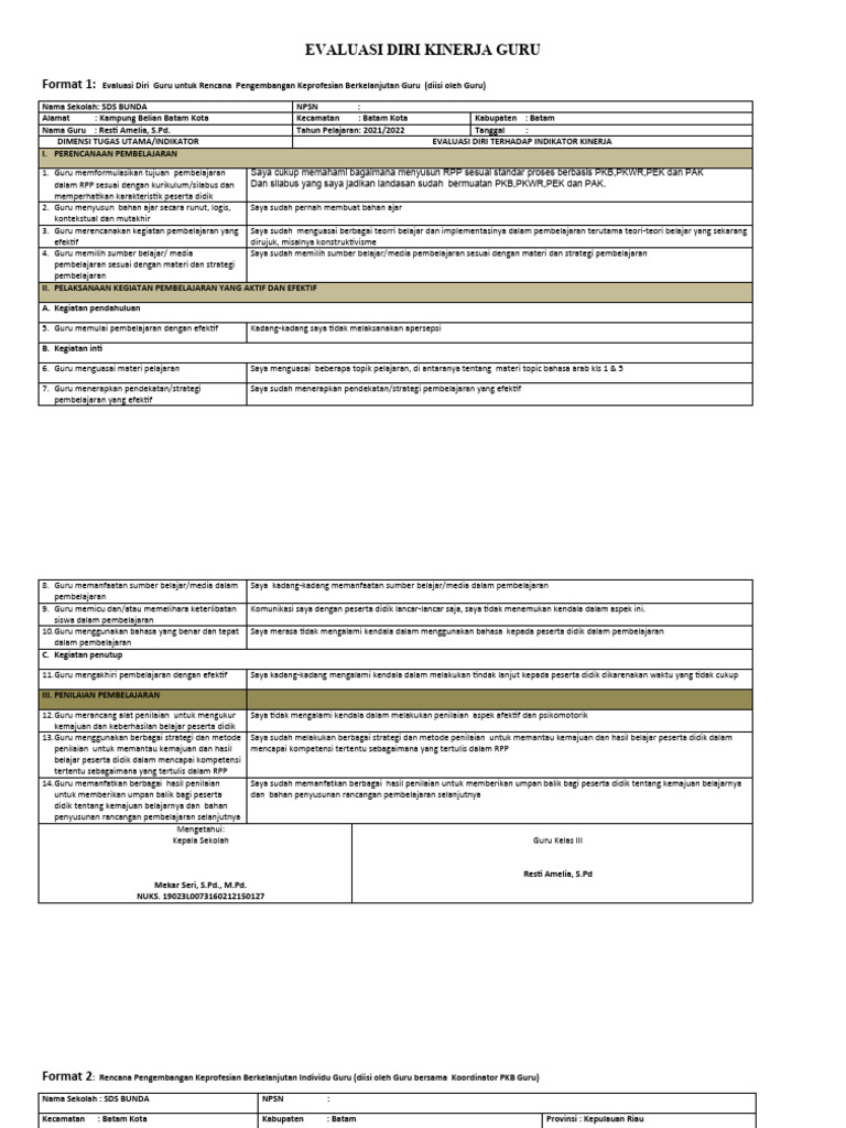 01 Contoh Pengisian Ev Diri | PDF