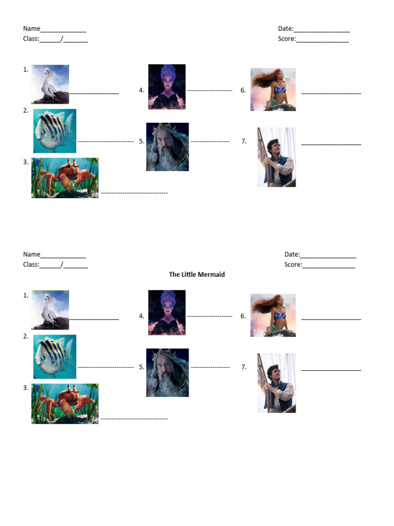 Little Mermaid Class Worksheet | PDF