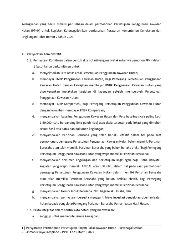 Persyaratan PPKH Ketenagalistrikan | PDF