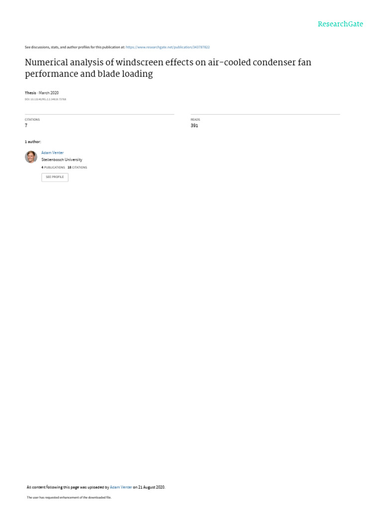Numerical Analysis of Windscreen Effects On Air-Cooled Condenser Fan | PDF