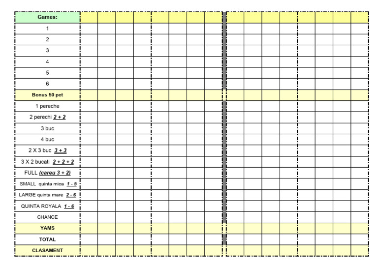 Yams Game Scoring Table | PDF | Cooking, Food & Wine