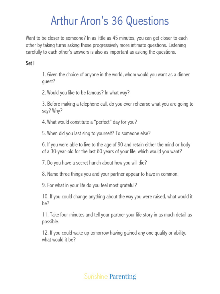 Arthur Aron's 36 Questions: Set I | PDF