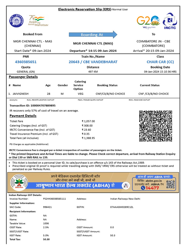 Jai Bro Chennai To Coimbatore | PDF | Identity Document | Payments