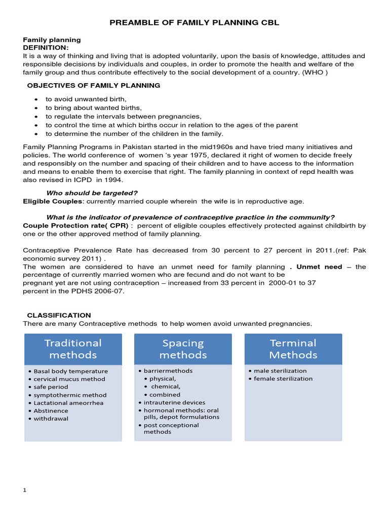 Family Planning CBL Key | PDF