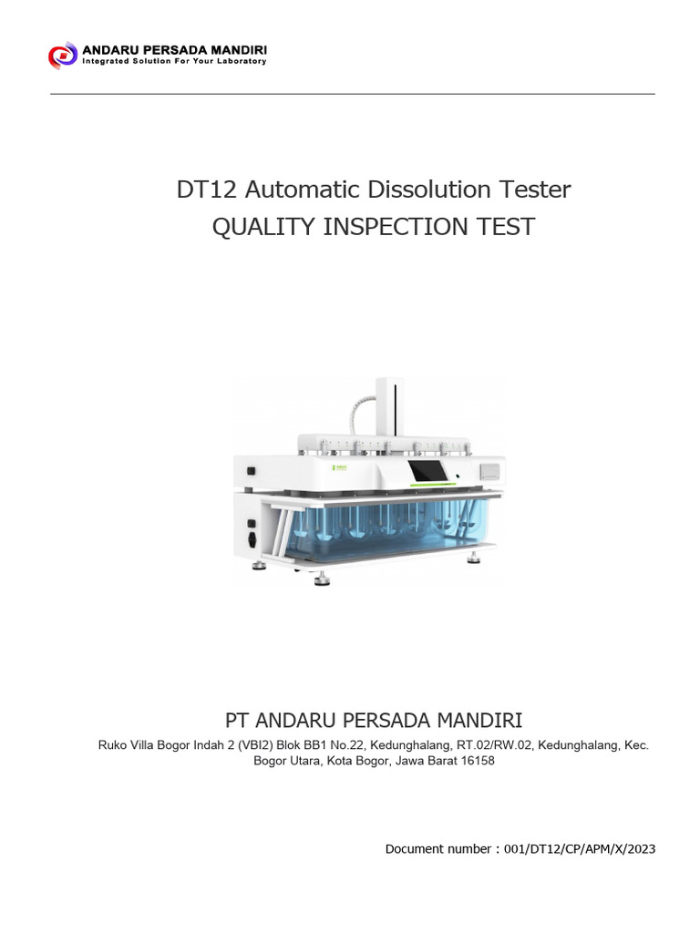 DT12 Automatic Dissolution Tester Quality Inspection Test: PT Andaru ...