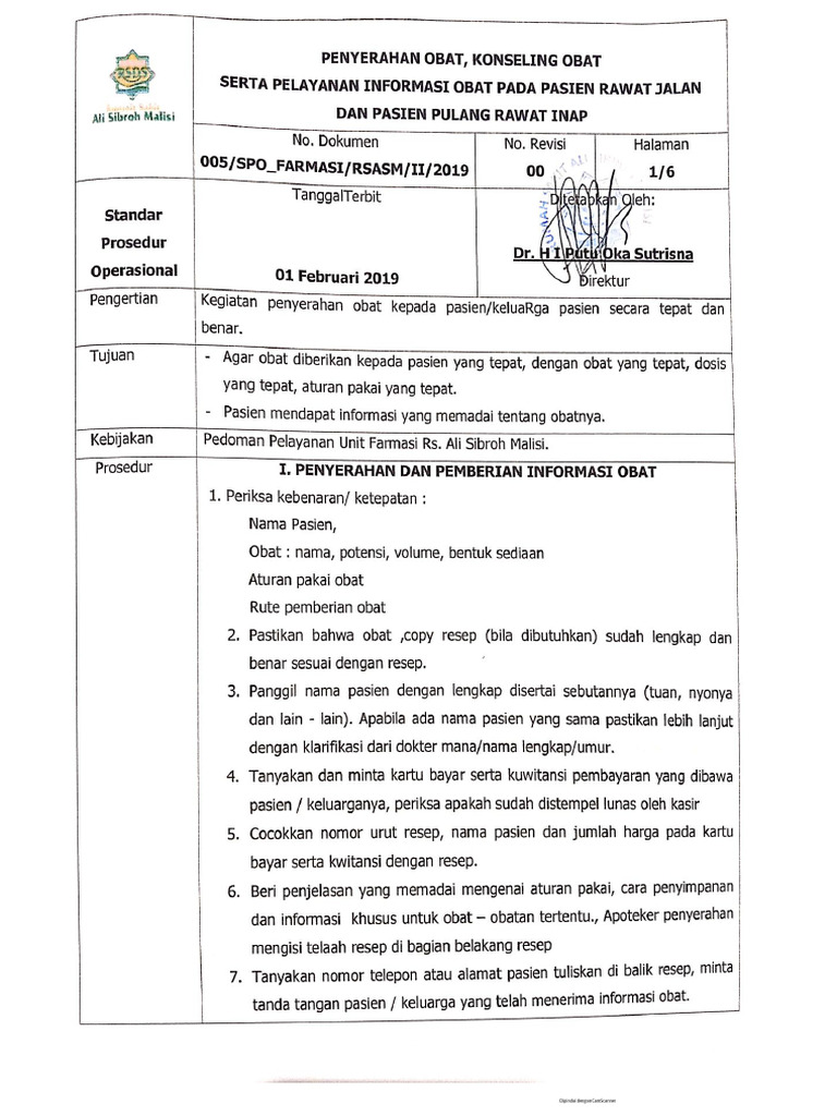 Penyerahan Obat Konseling Obat Serta Pelayanan Informasi Obat Pada