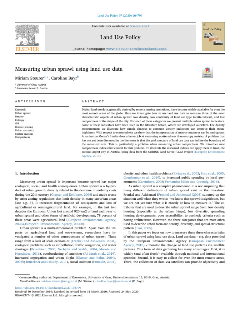 Measuring Urban Sprawl Using Land Use Data | Download Free PDF | Urban ...