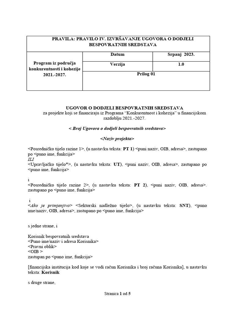 Prilog 01 Ugovor | PDF