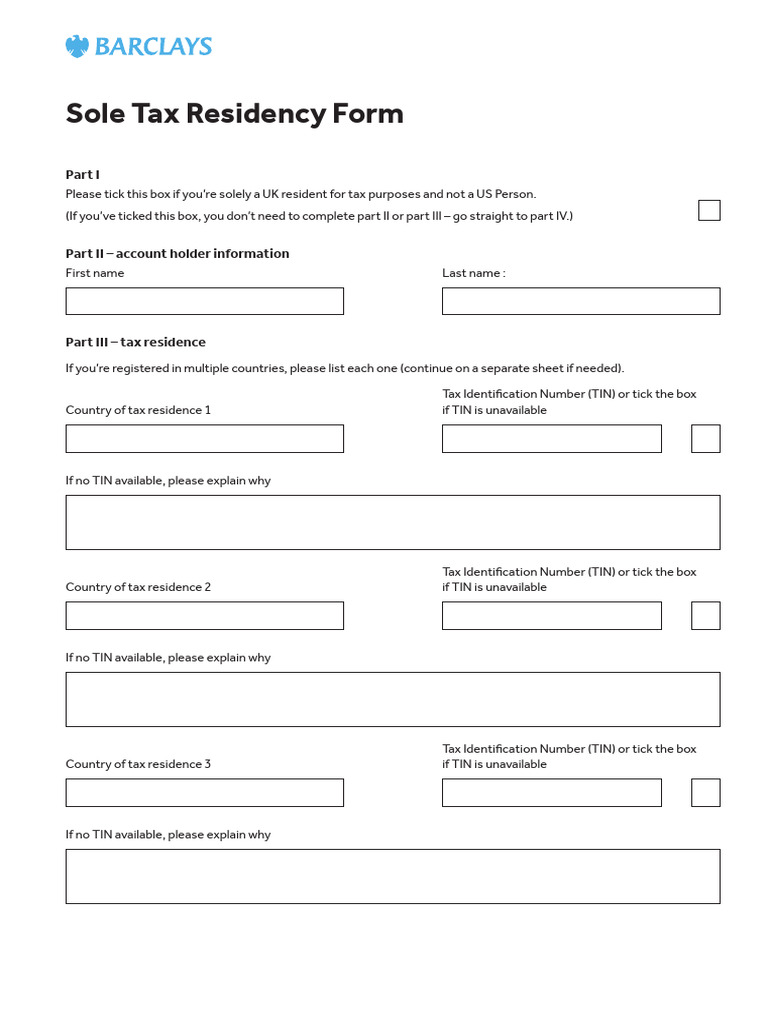Business Banking Sole Trader Residency Form | PDF | Taxes | Information