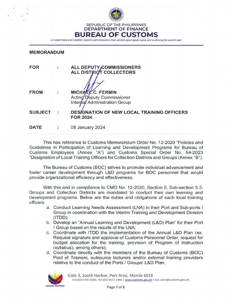 Memo Local Training Officers 2024 | PDF