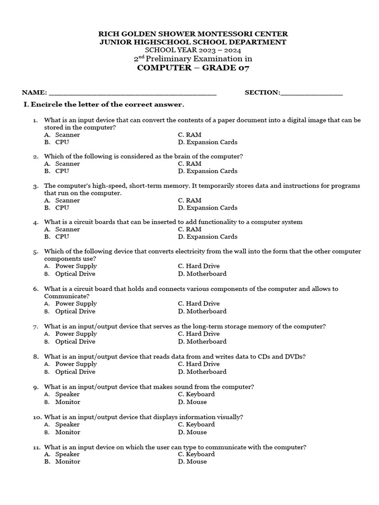 Sy. 23-24 Torres 2nd Preliminary Examinations Com07 | PDF | Computer ...