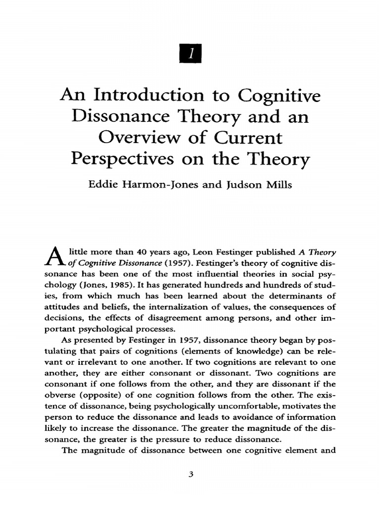 An Introduction To Cognitive Dissonance Theory and An Overview of Current Perspectives On The ...