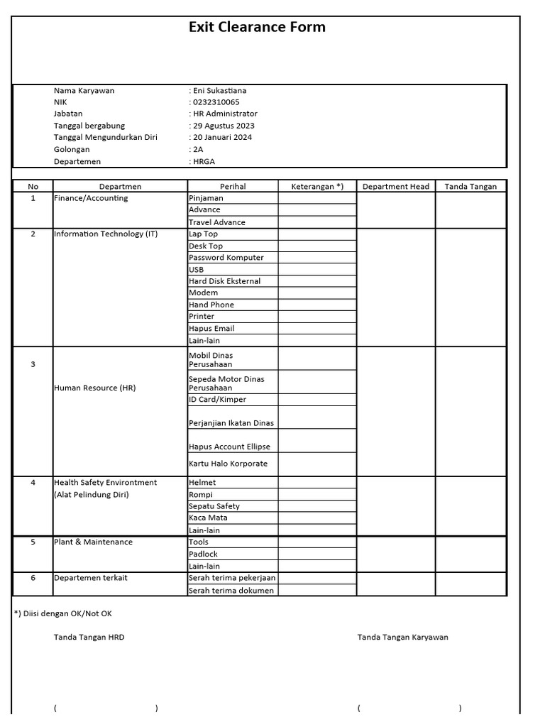 Exit Clearance Form | PDF