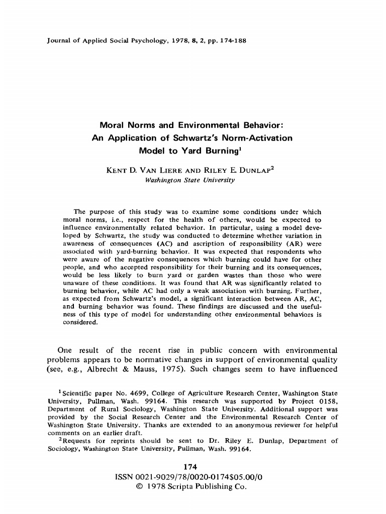 Moral Norms and Environmental Behavior: An Application of Schwartz's ...