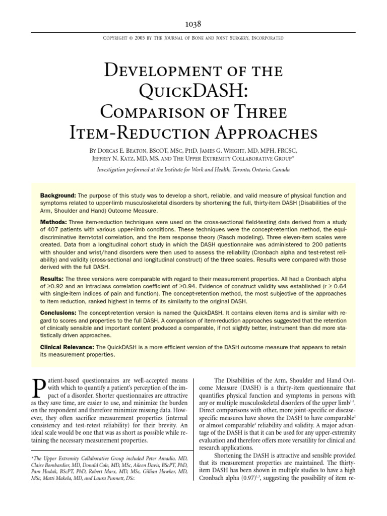 Beaton2005 Quick Dash | PDF | Validity (Statistics) | Psychometrics