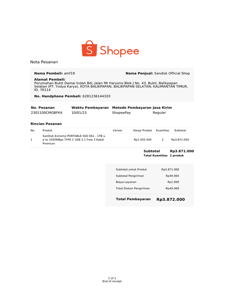 Invoice Shopee | PDF