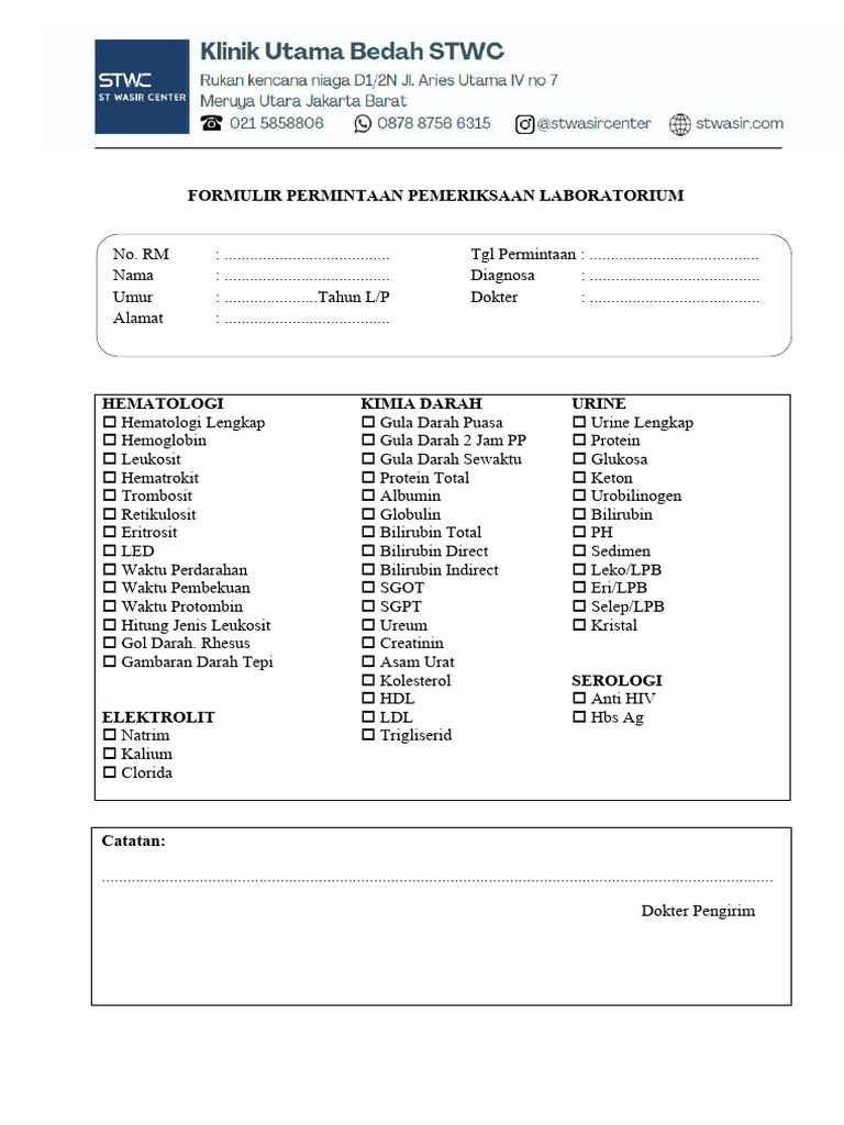 Formulir Laboratorium | PDF | Blood | Medical Specialties