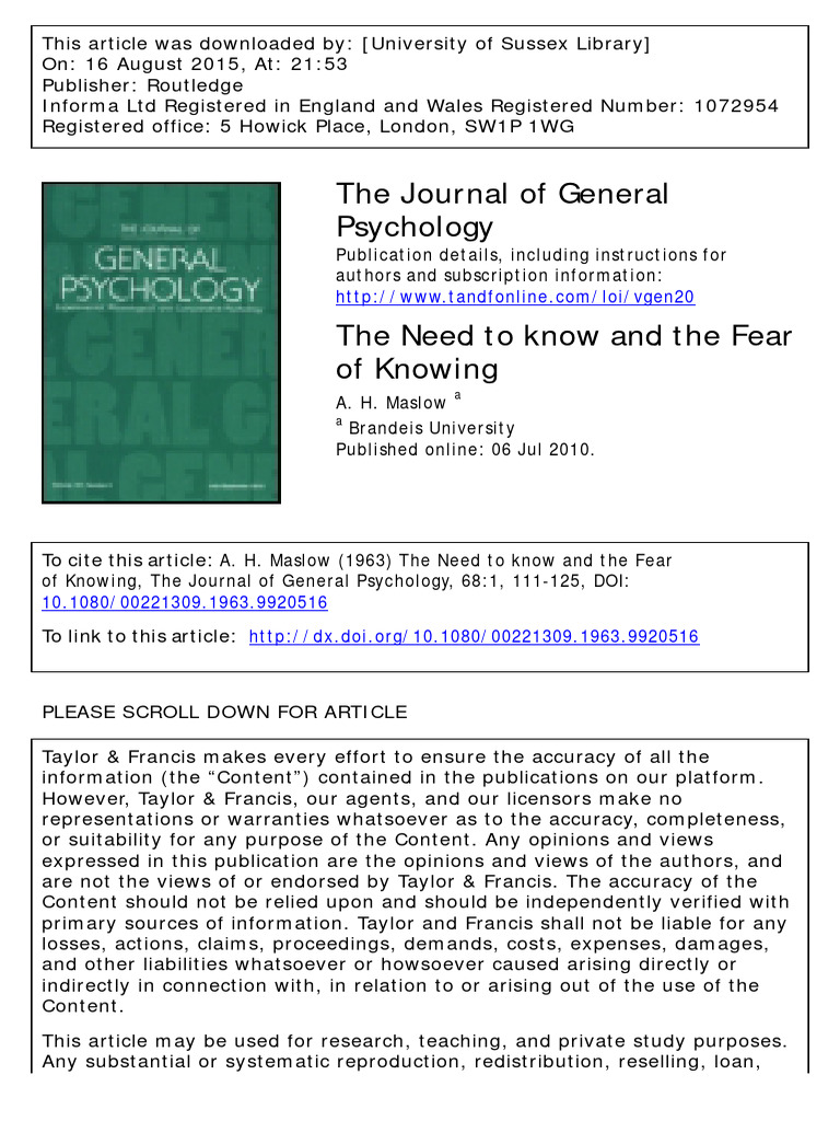 The Need To Know and The Fear of Knowing | PDF