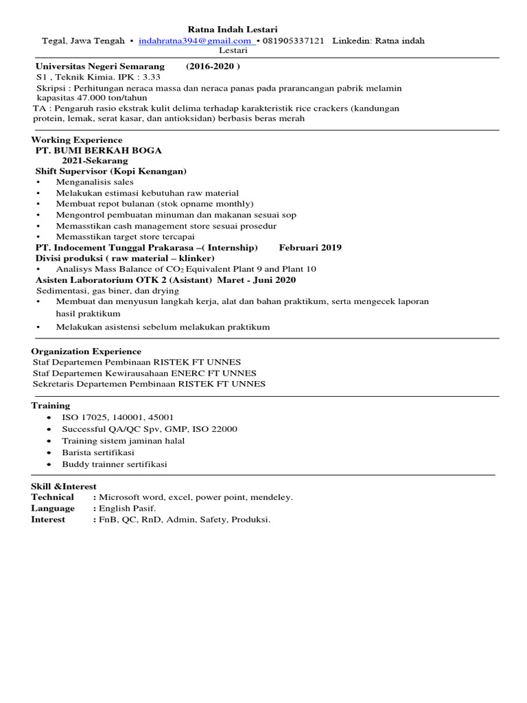 CV - Ratna Indah Lestari | PDF