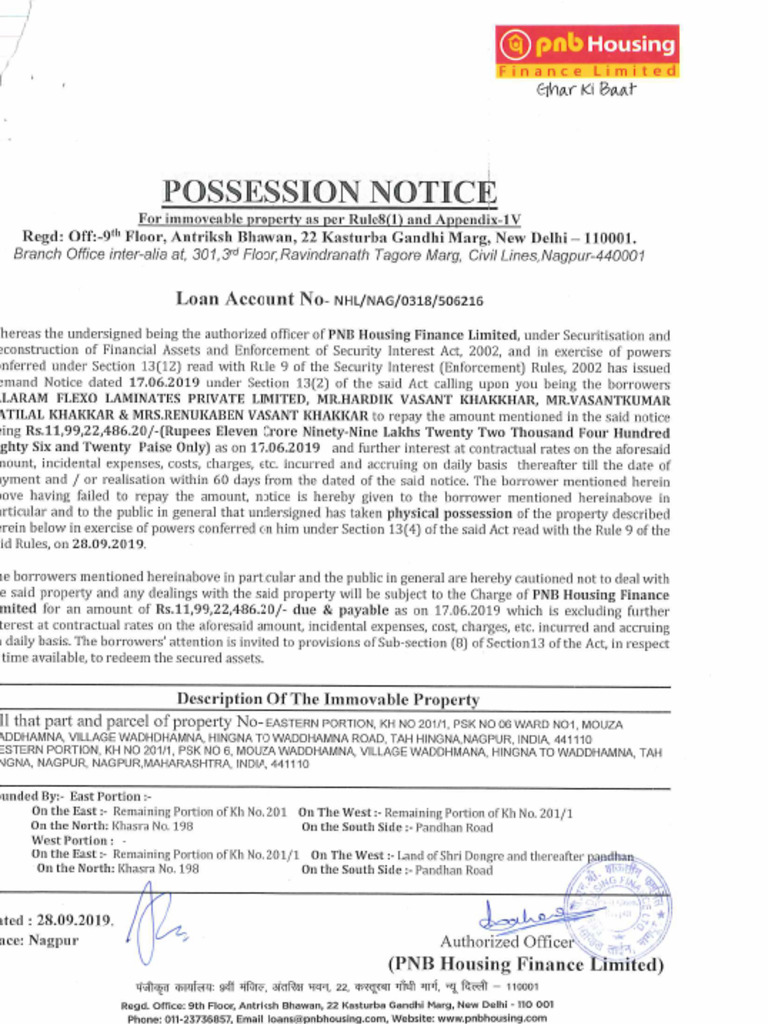 Possession Notice Dt-28!09!19 | PDF