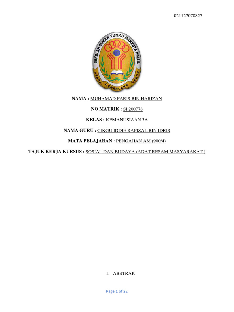 Kerja Kursus Pengajian Am Faris | PDF