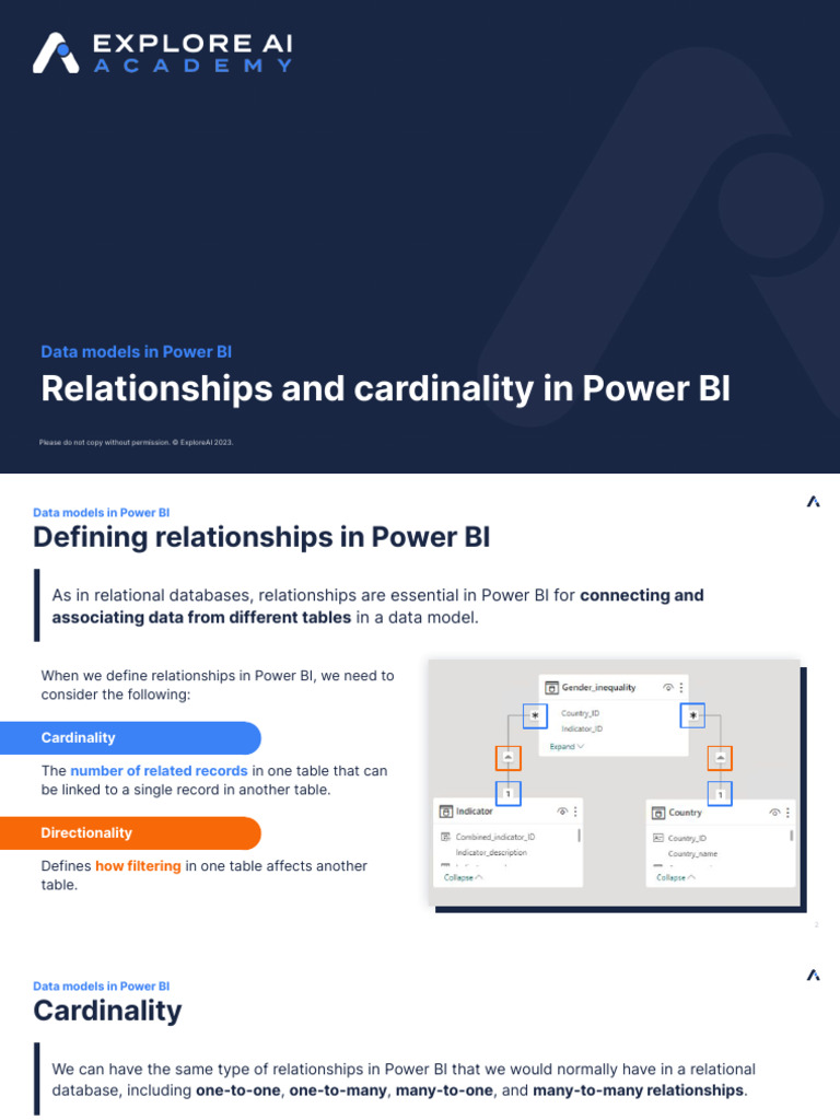 Relationships and Cardinality in Power BI (Slides) | PDF | Relational Model | Software Design