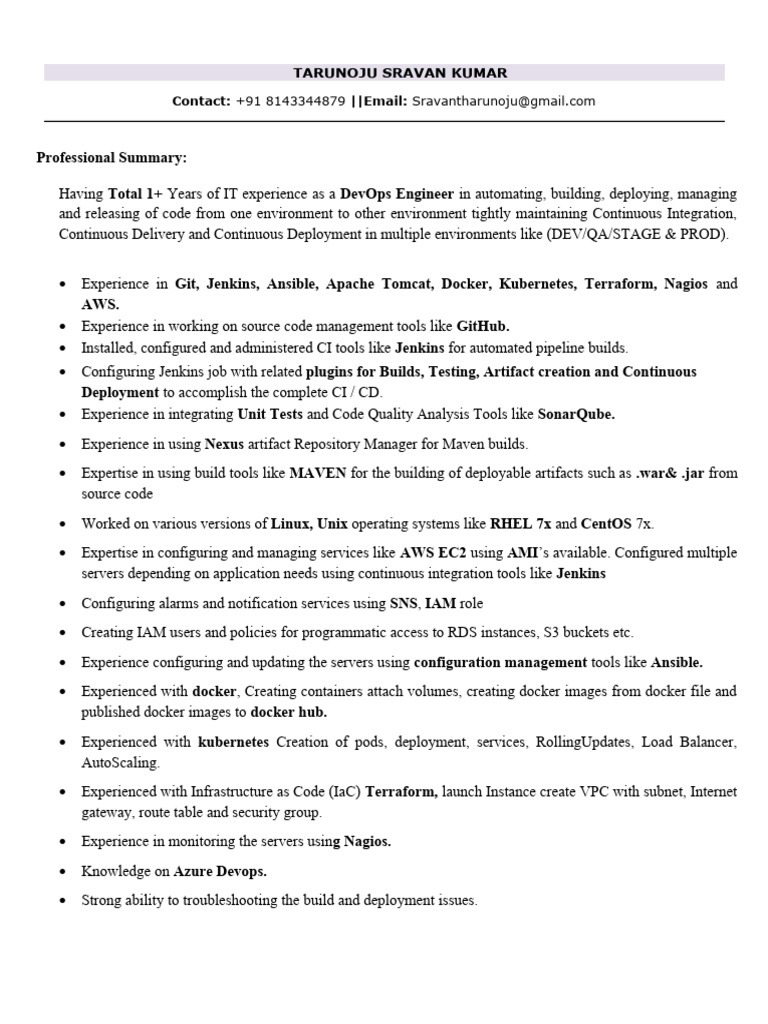 DevOps Resume 22 | Download Free PDF | Amazon Web Services | Cloud Computing