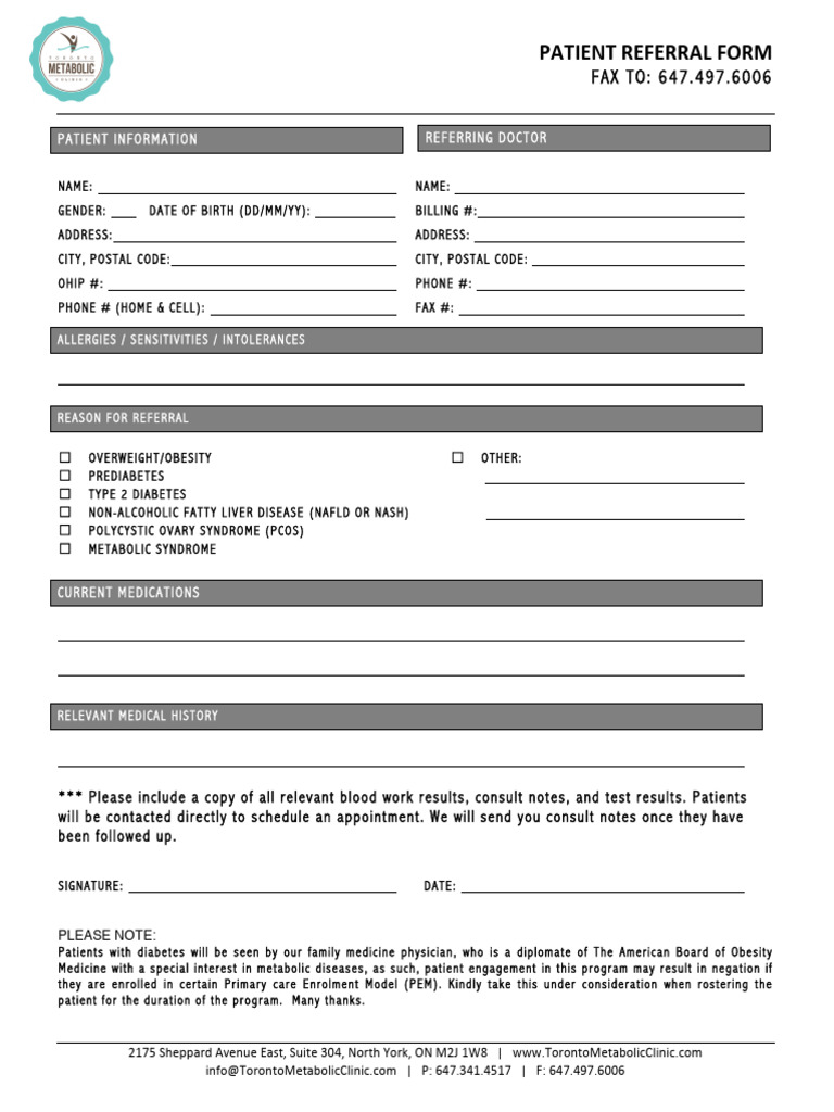 Patient Referral Form for Metabolic Clinic | PDF
