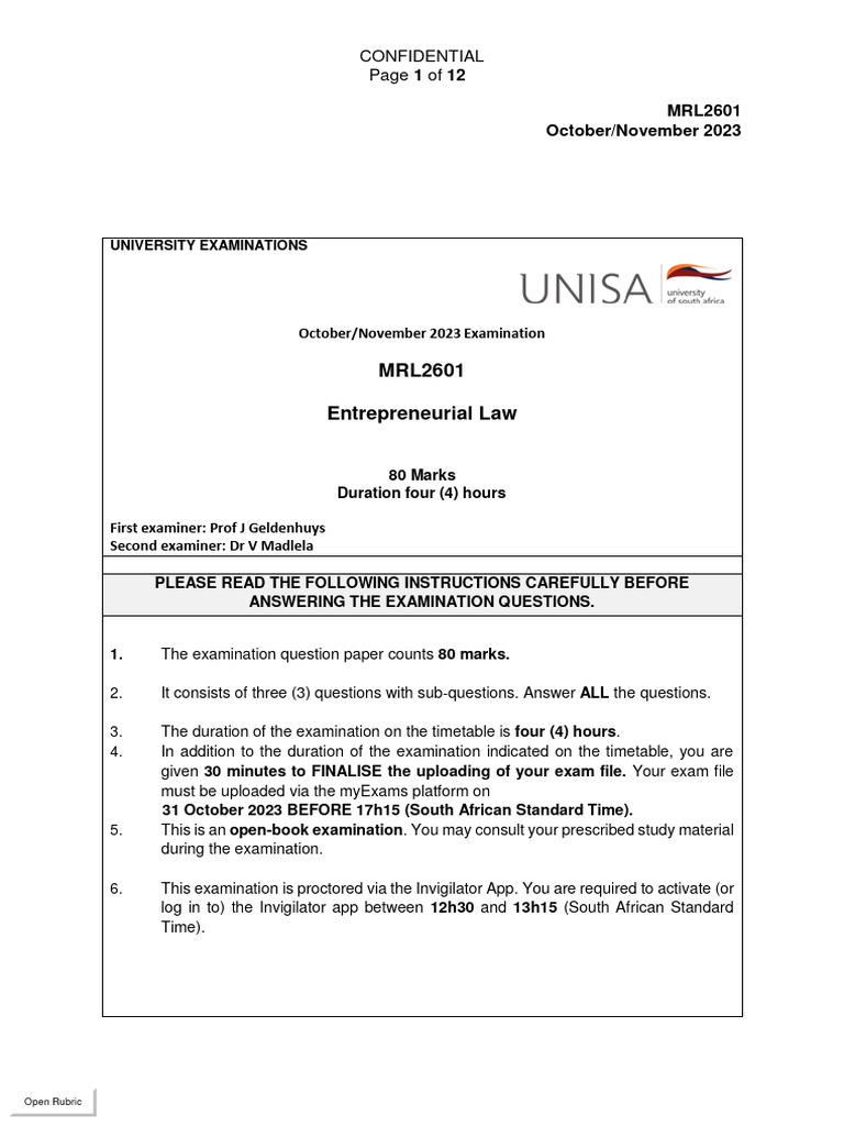 MRL2601 October November 2023 EQP | PDF | Plagiarism | Academic Integrity