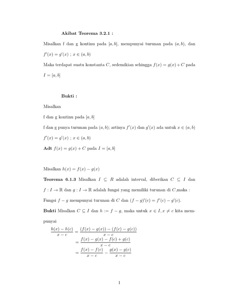Teorema Turunan Fungsi Kontinu | PDF