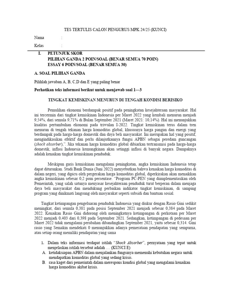 Soal Tertulis Pra LDKS MPK Kunci | PDF | Ilmu Sosial