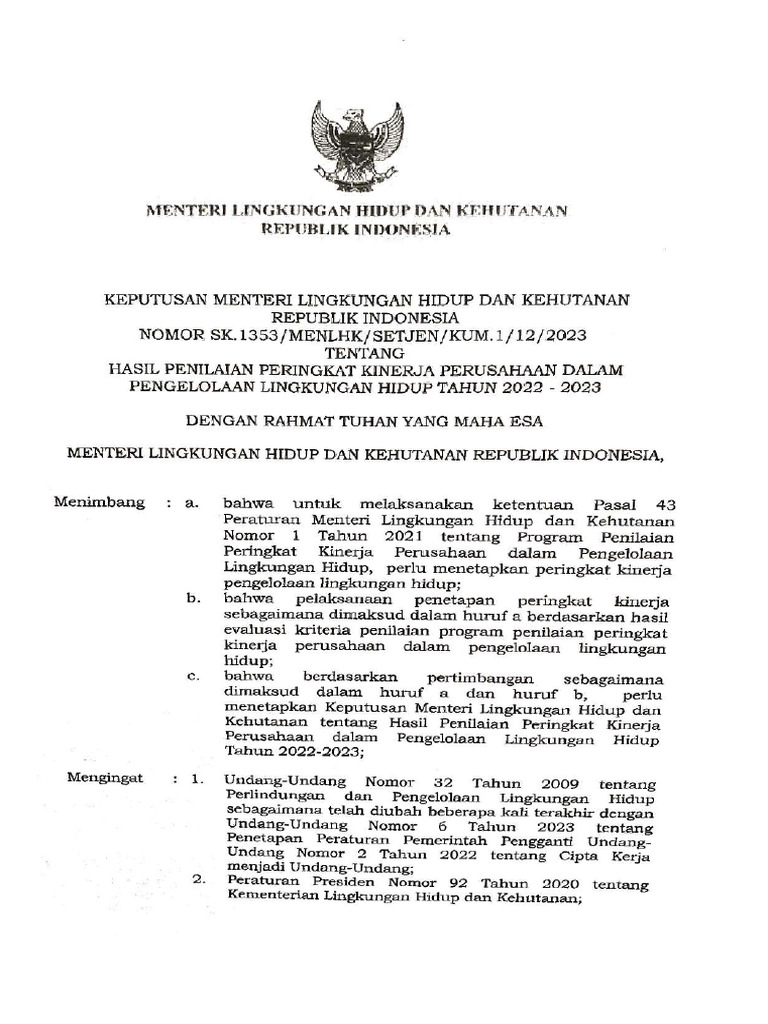Peraturan Menteri LHK | PDF
