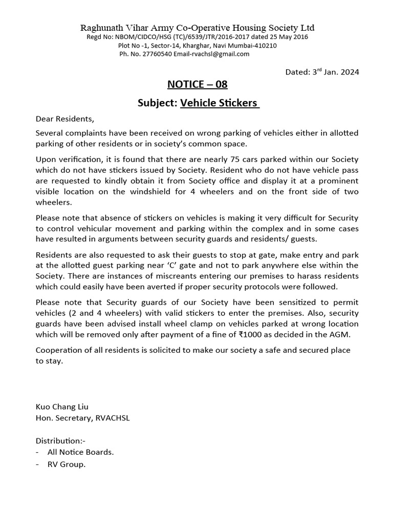 Notice - 08 - Vehicle Stickers | PDF | Business