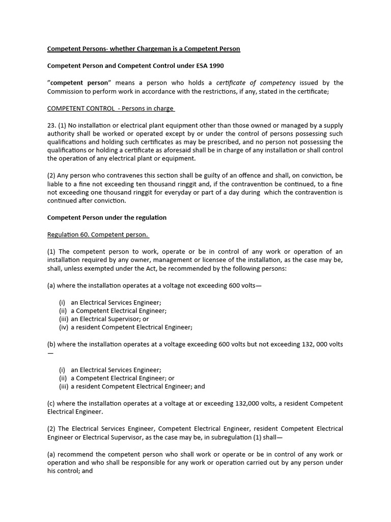 Competency Requirements for Chargeman | PDF | Engineer | Justice