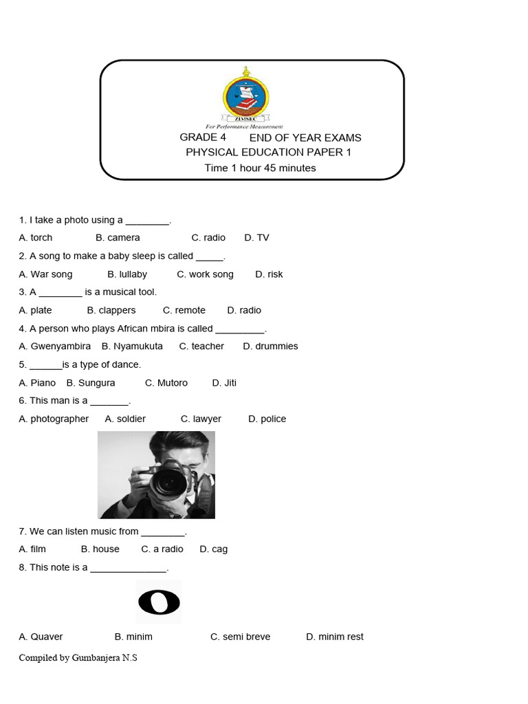 Grade 4 End of Year P.E Paper 1 2022 | PDF | Entertainment | Performing ...