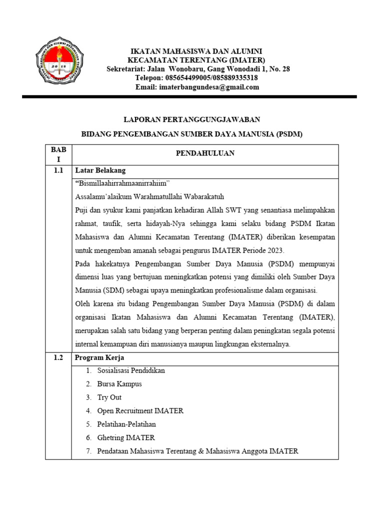 Laporan Kegiatan IMATER 2023: PSDM | PDF | Karier & Perkembangan
