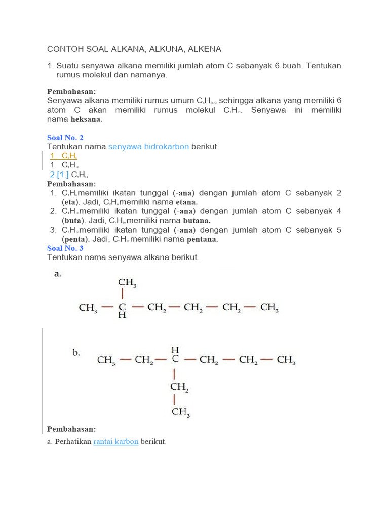 Contoh Soal Alkana, Alkuna, Alkena | PDF