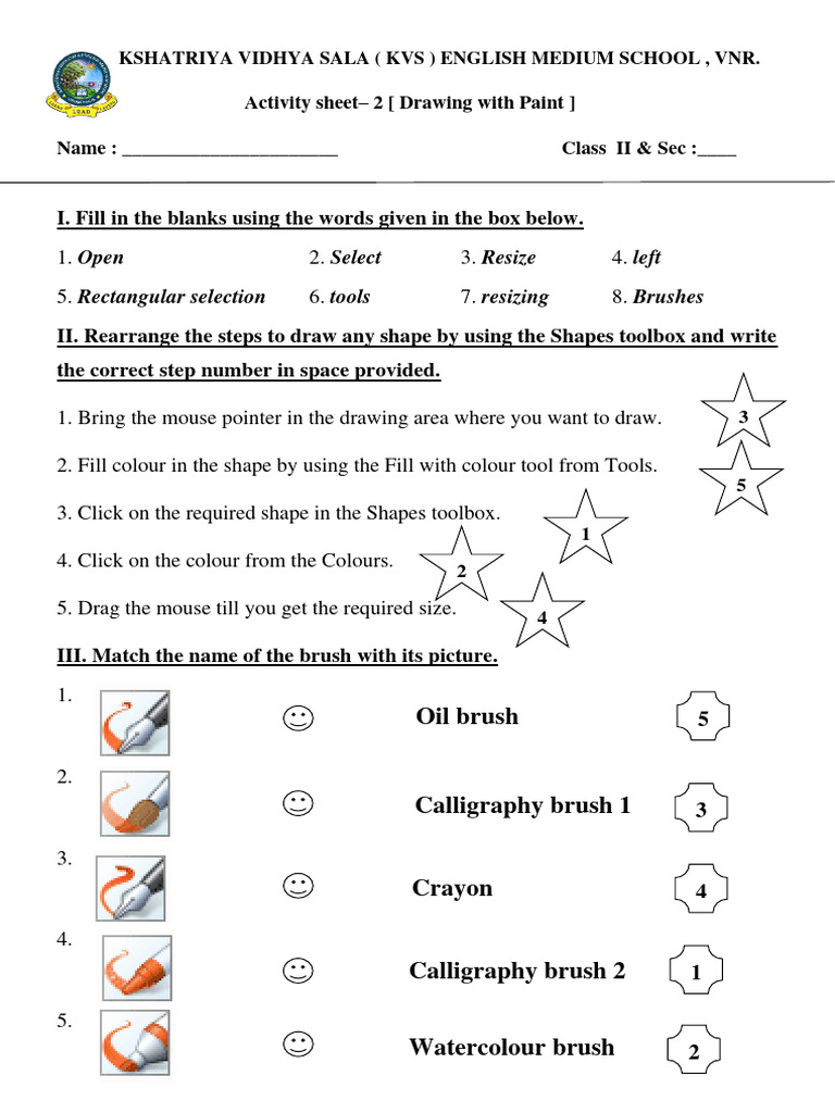 MS Paint Tools Activity Sheet for Kids | PDF | Games & Activities ...