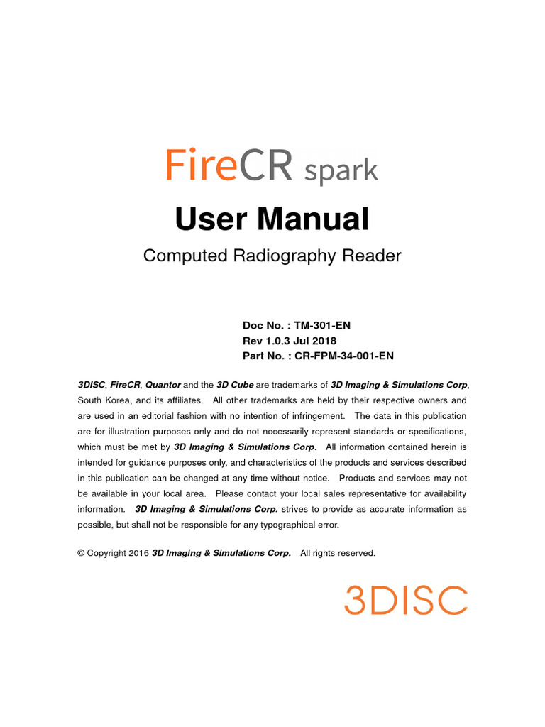 3DISC - FireCR Spark User Manual - EN - 180717 - Fin | PDF
