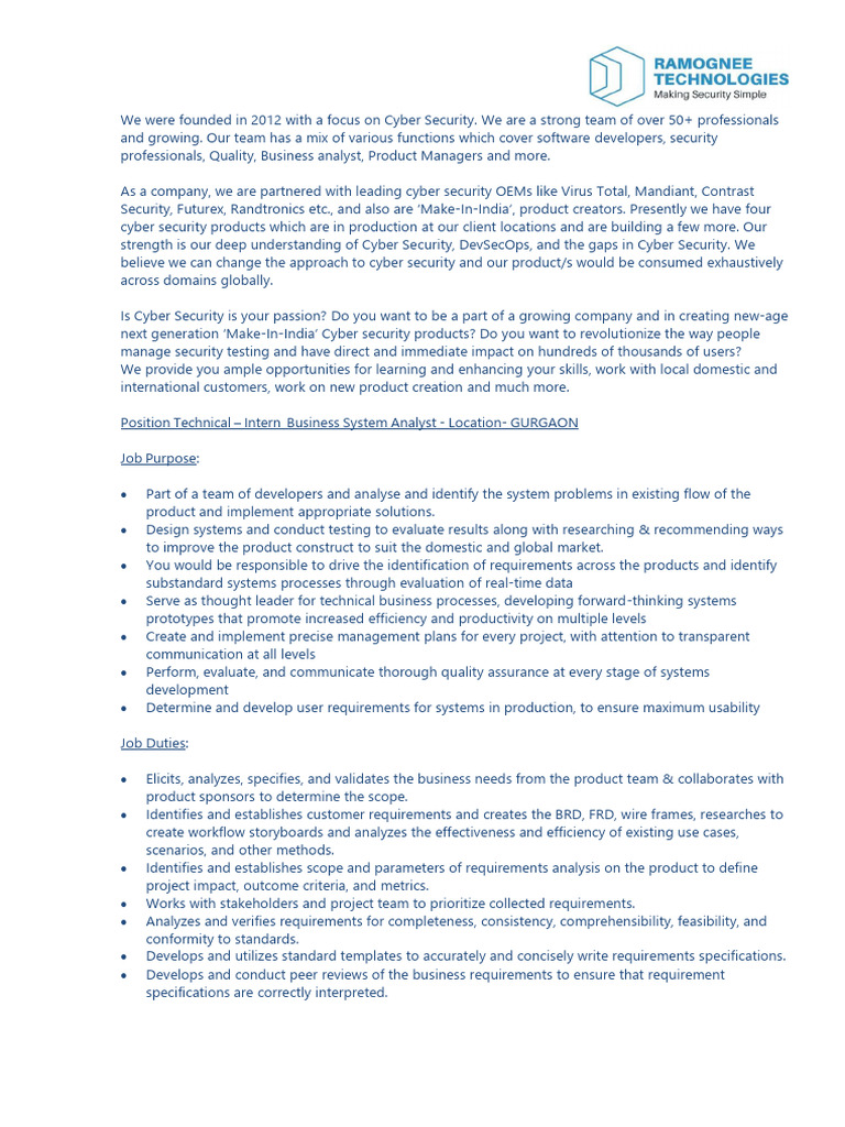 JD Intern Business System Analyst | PDF | Computer Security | Security