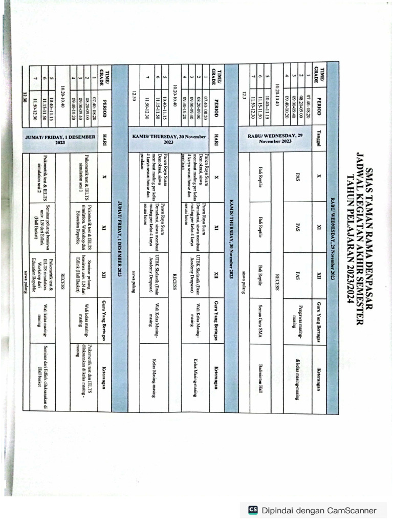 Jadwal Kegiatan Akhir Semester Genap 2023 - 2024 | PDF