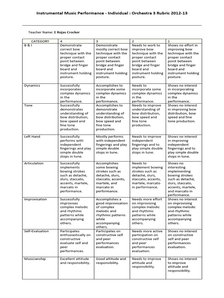 Orchestra 3 Rubric 2012-13 | PDF | Music Theory | Musical Instruments
