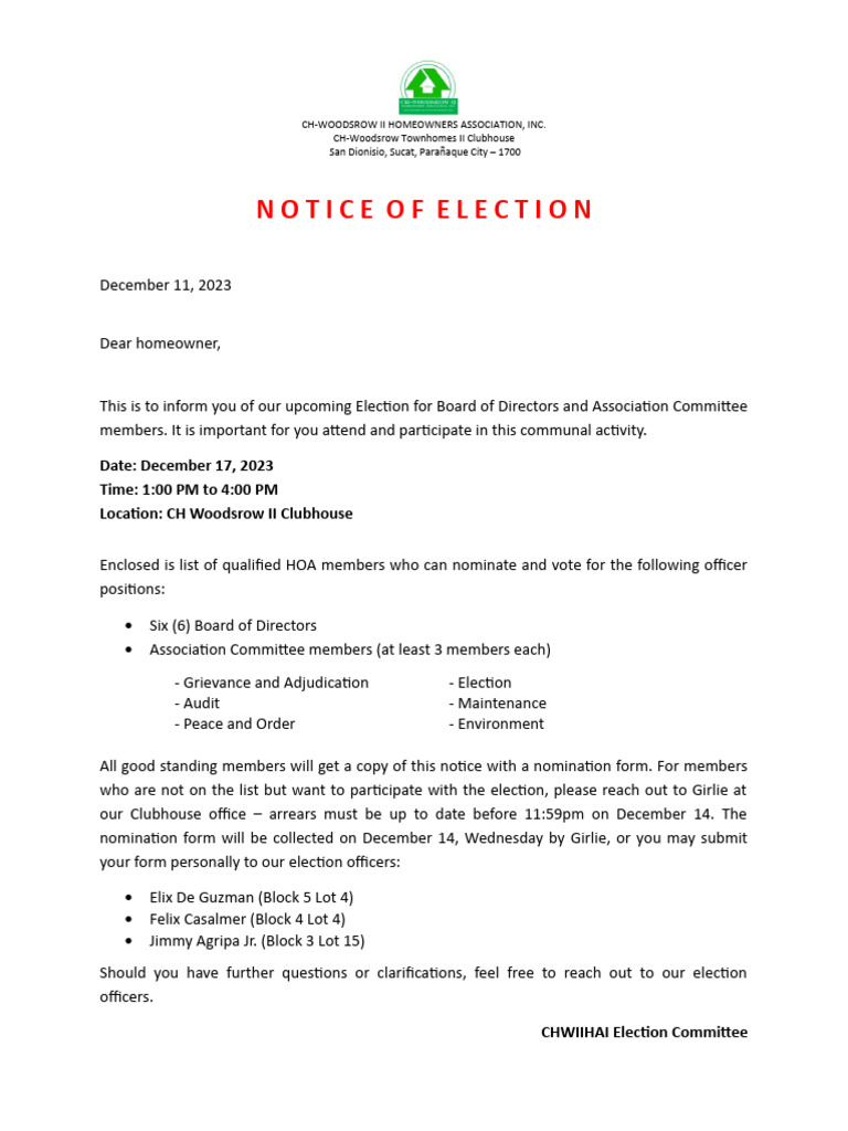 Notice of Election | PDF | Politics